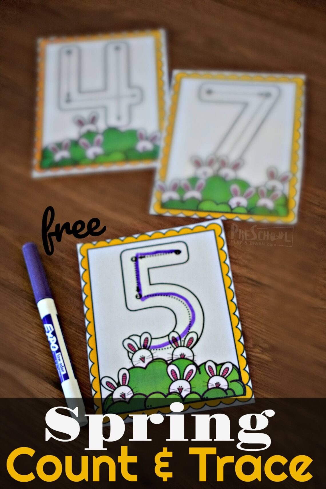 🐰 FREE Spring Count and Trace Number Flashcards Printable