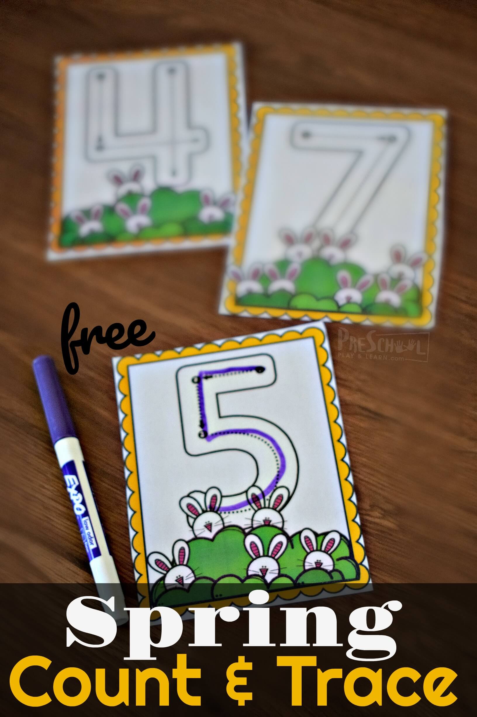 🐰 FREE Spring Count and Trace Number Flashcards Printable