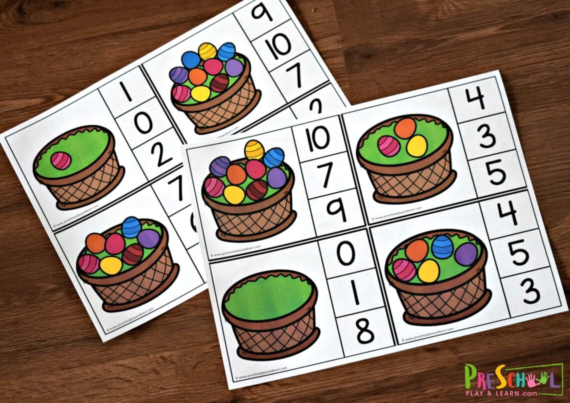 Easter Math Counting Activity for Preschoolers with Count & Clip Cards