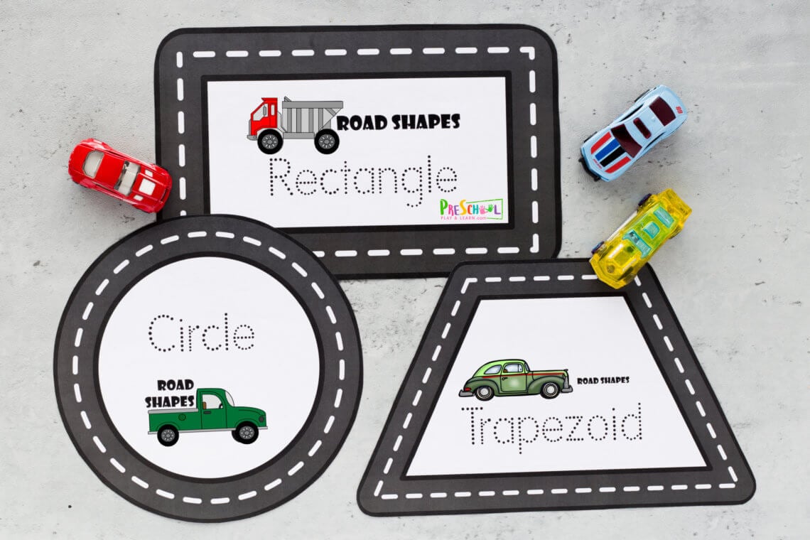 🚗 FREE Printable Road Shape Mats - Shapes Activity for Preschoolers