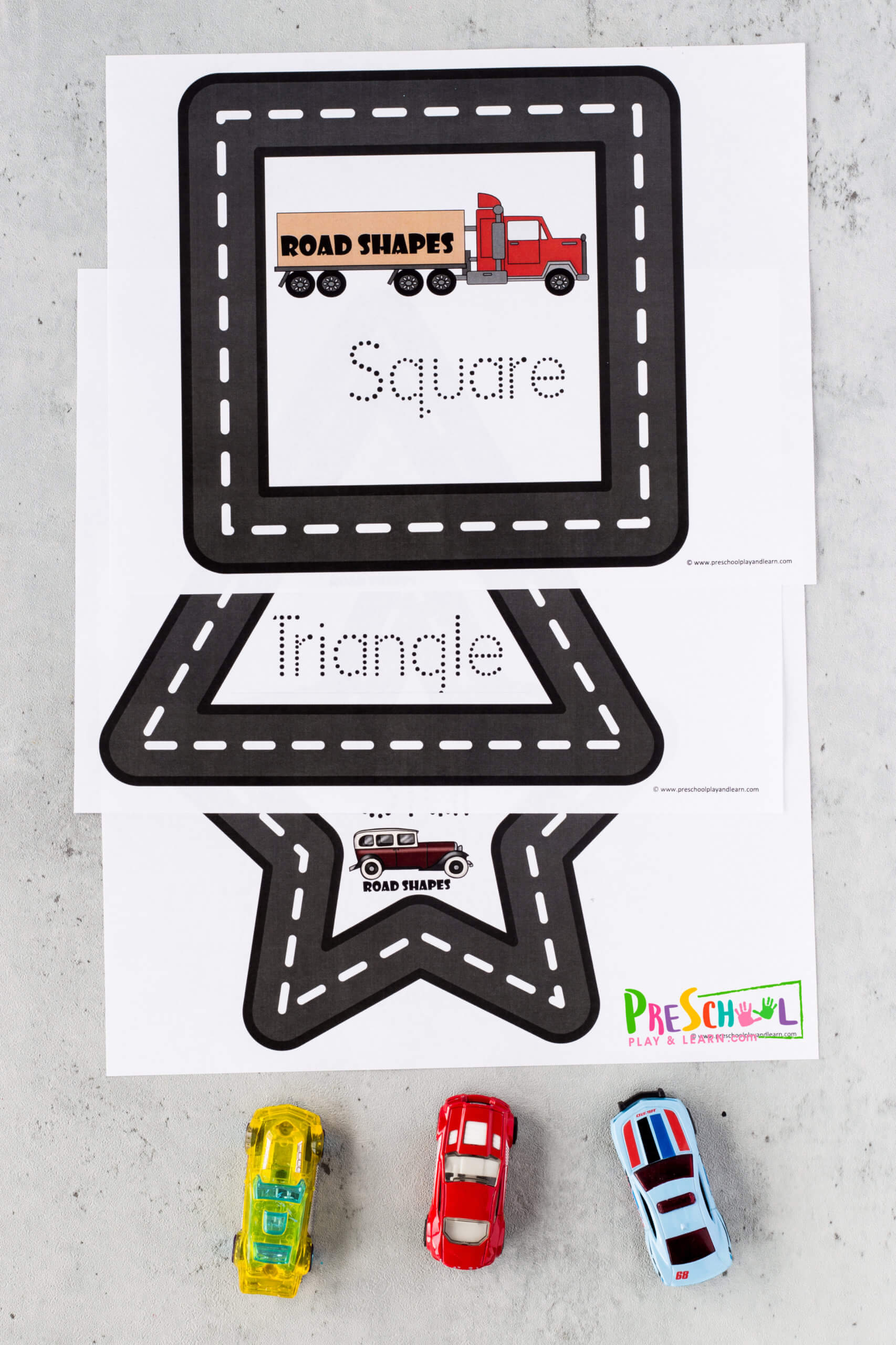 🚗 FREE Printable Road Shape Mats - Shapes Activity for Preschoolers