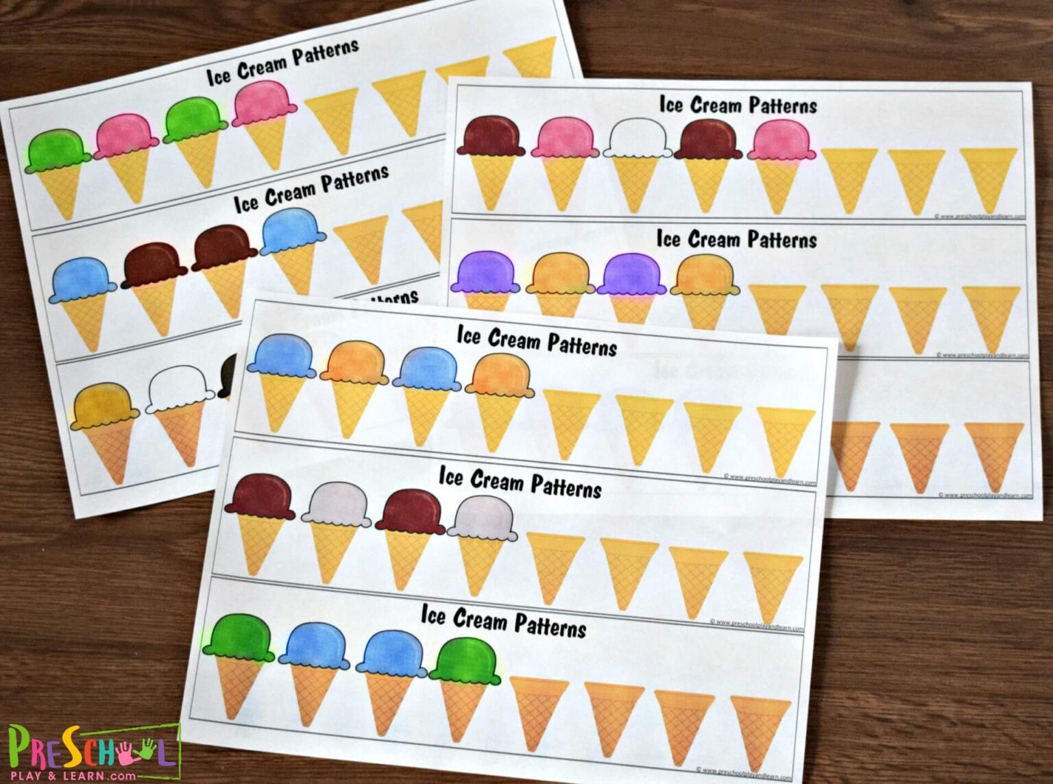 FREE Playdough Ice Cream Patterns Printable for Kids
