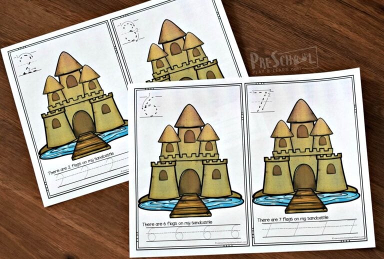 FREE Summer Count & Trace w/ Sand Castle Activities for Preschoolers