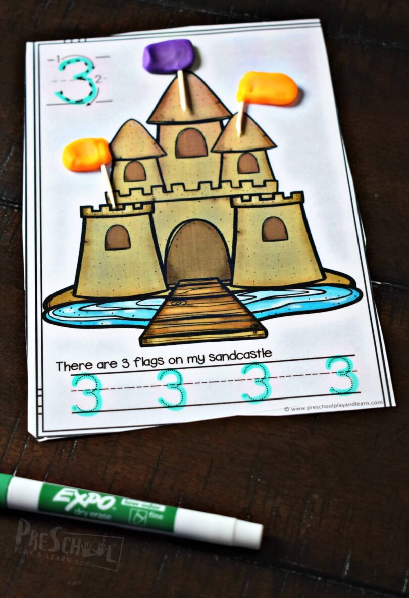 FREE Summer Count & Trace w/ Sand Castle Activities for Preschoolers