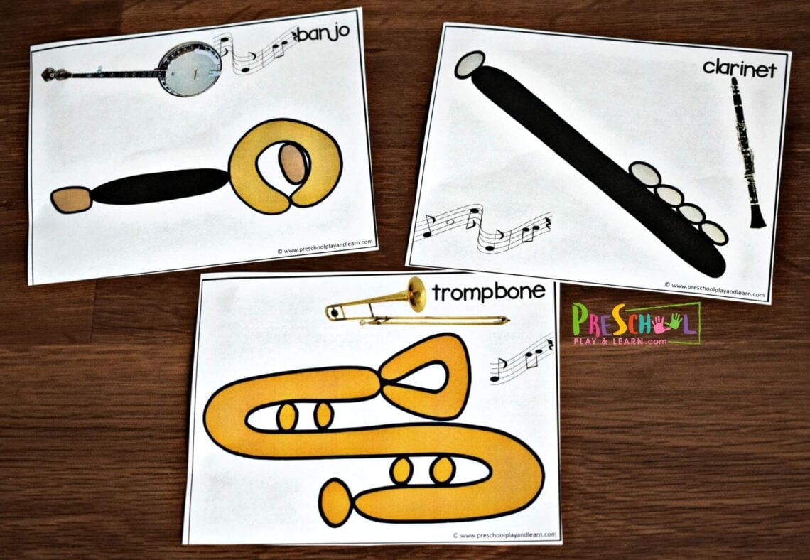 🎺 FREE Printable Instruments for Kids Playdough Mats Activity