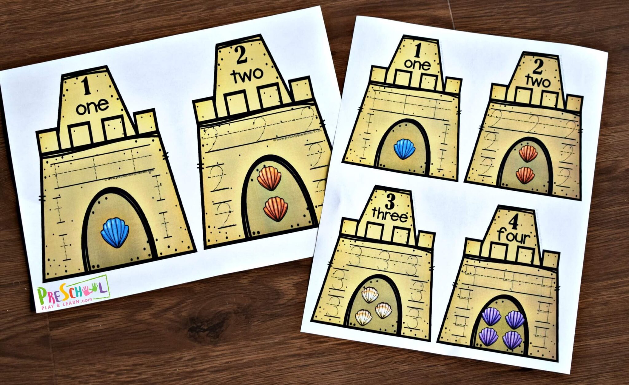 Sandcastle Number Tracing Summer Worksheets Preschool