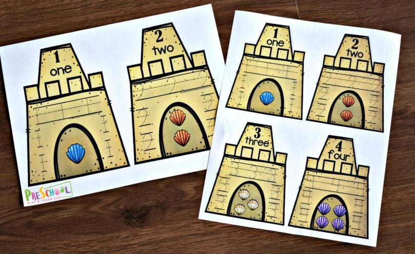 Sandcastle Number Tracing Summer Worksheets Preschool