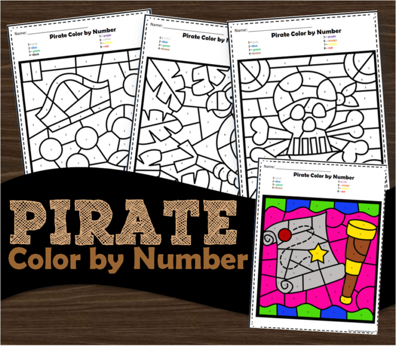 FREE Pirate Color by Number Printable Worksheets for Kids