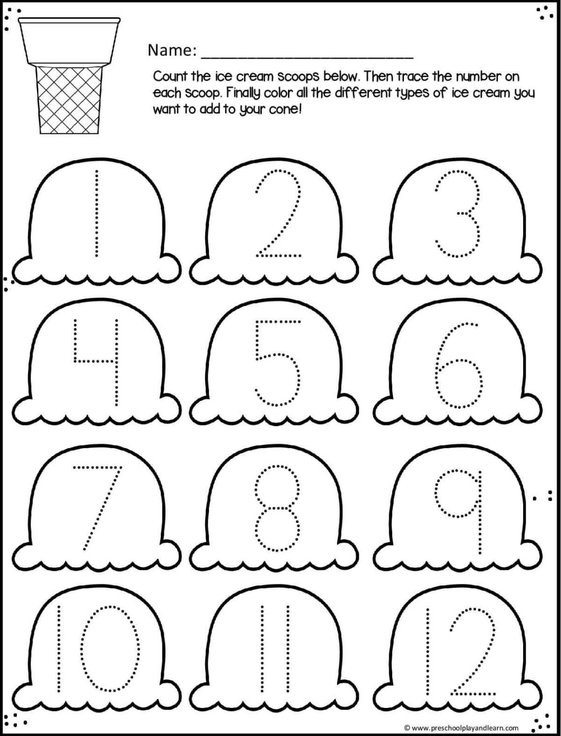 🍦 FREE Printable Summer Math Worksheets for Preschool