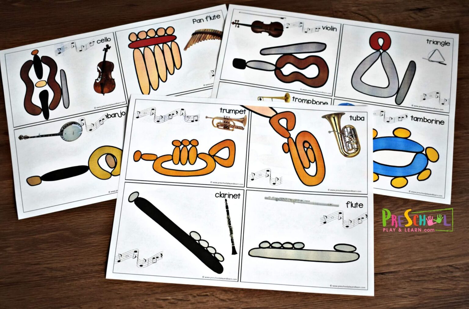 🎺 FREE Printable Instruments for Kids Playdough Mats Activity