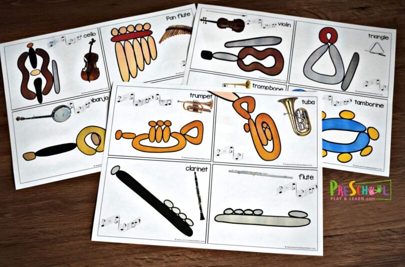🎺 FREE Printable Instruments for Kids Playdough Mats Activity