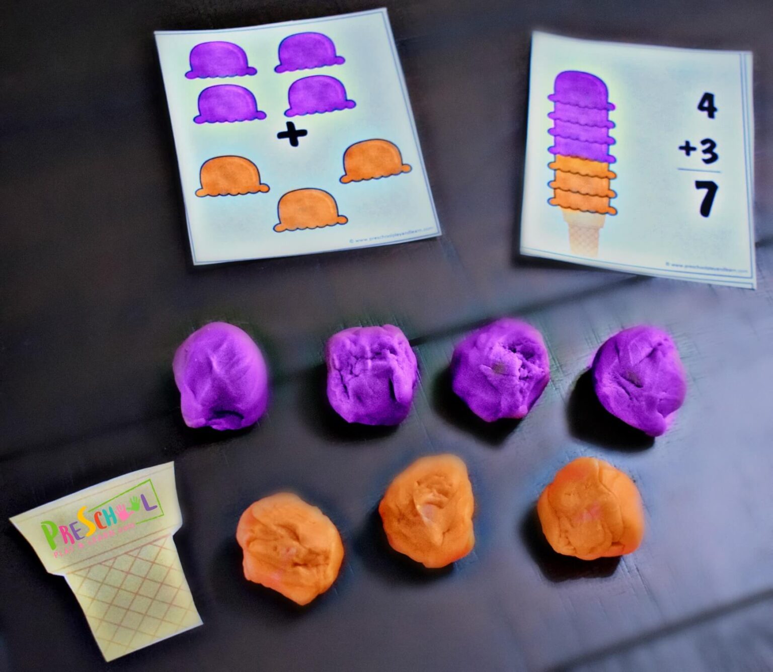 🍦 FREE Printable Summer Ice Cream Math Activity with Playdough