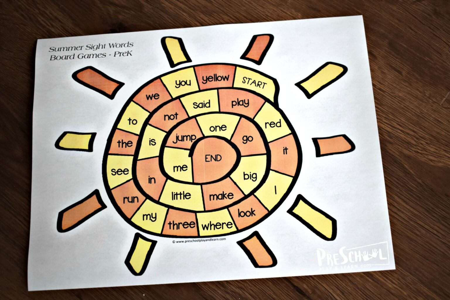 FREE Summer Preschool Sight Word Games