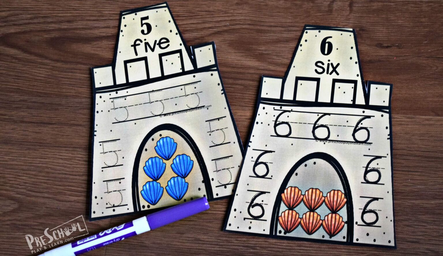 Sandcastle Number Tracing Summer Worksheets Preschool
