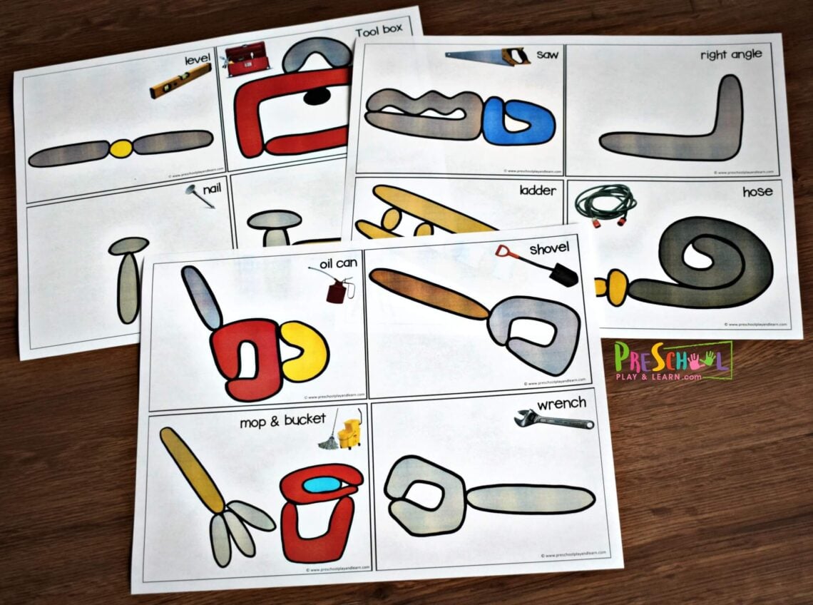 🔧 FREE Printable Tools Playdough Mats