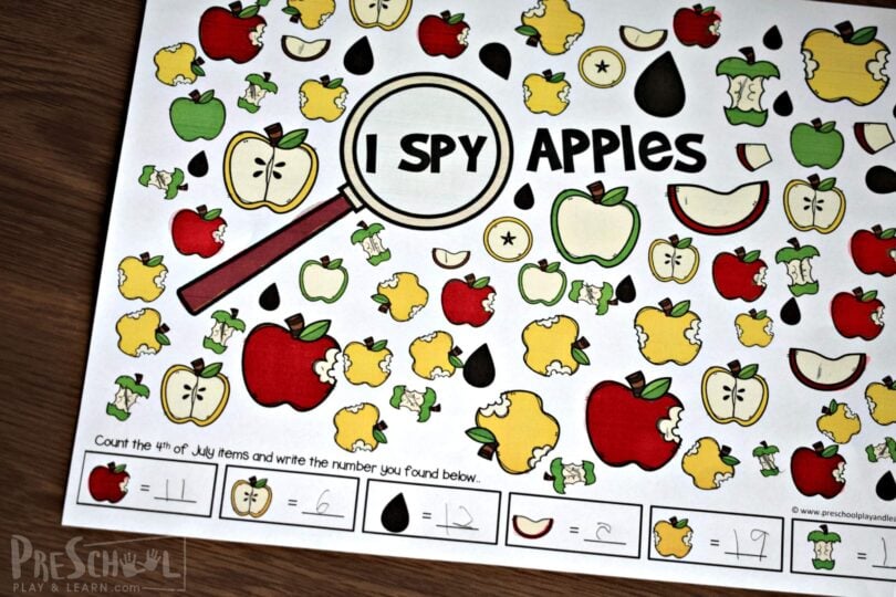 🍎 FREE Printable Apple I Spy Preschool Worksheets Activity