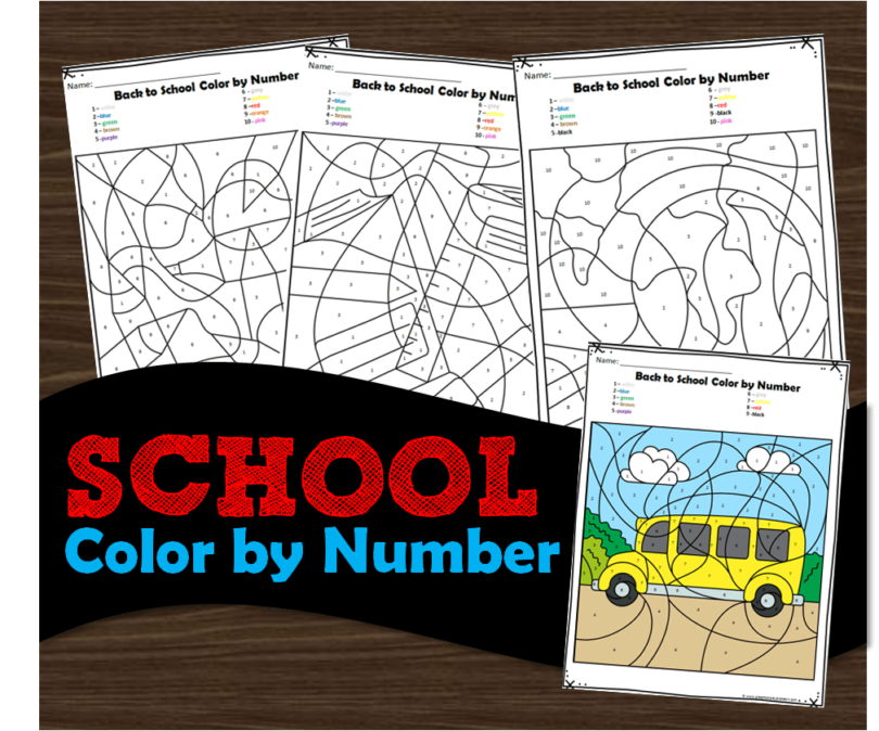 FREE Printable Back to School Color by Number Worksheets