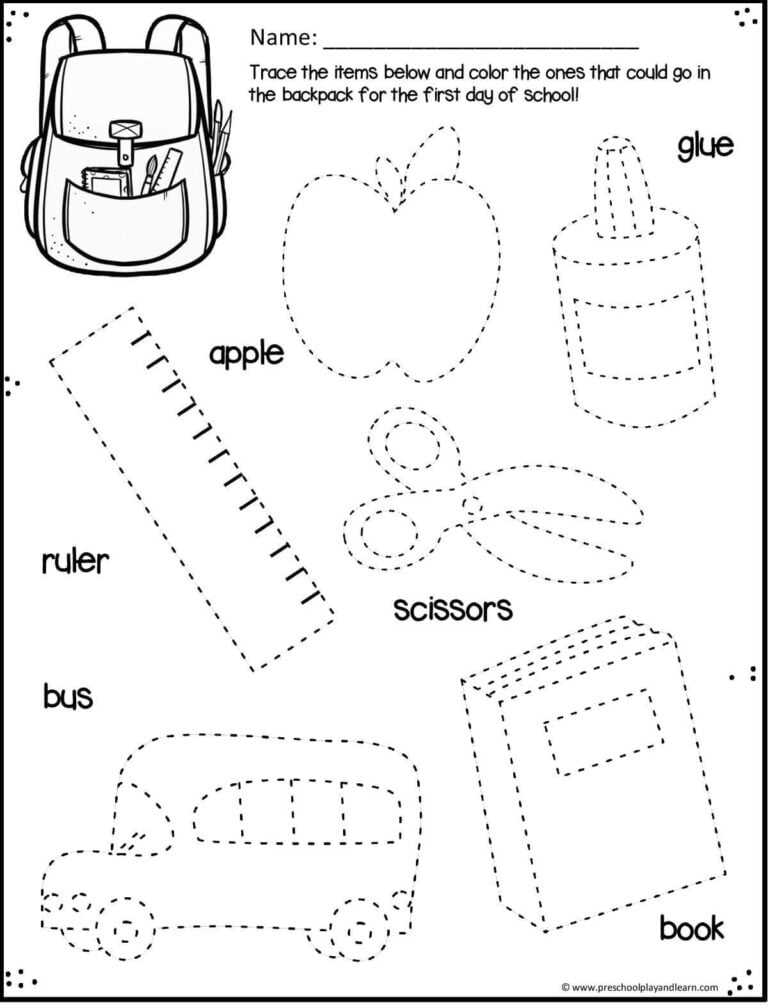 FREE Printable Back to School Pre-K Worksheets