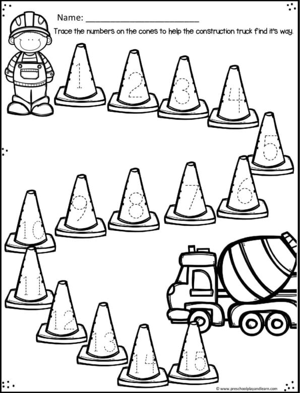 🚧 FREE Preschool Construction Theme Printable Worksheets