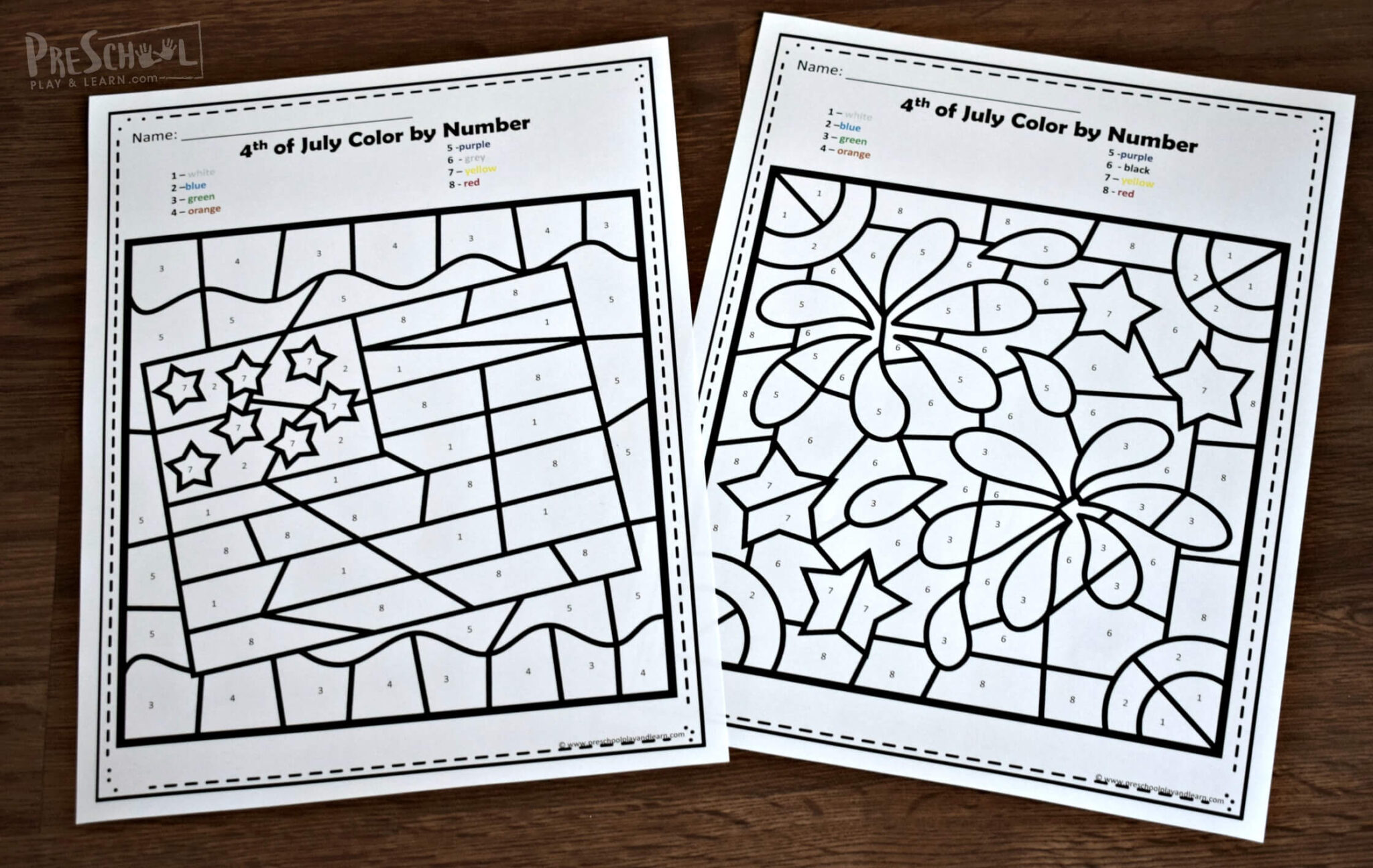 FREE 4th of July Color by Number Printable Worksheets