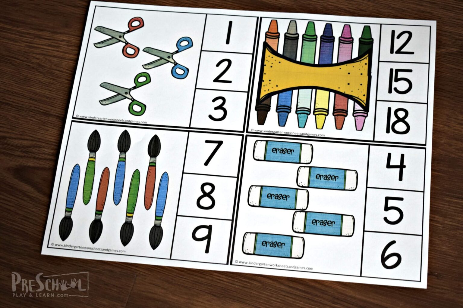 FREE Printable Back to School Count to 20 Clip Cards
