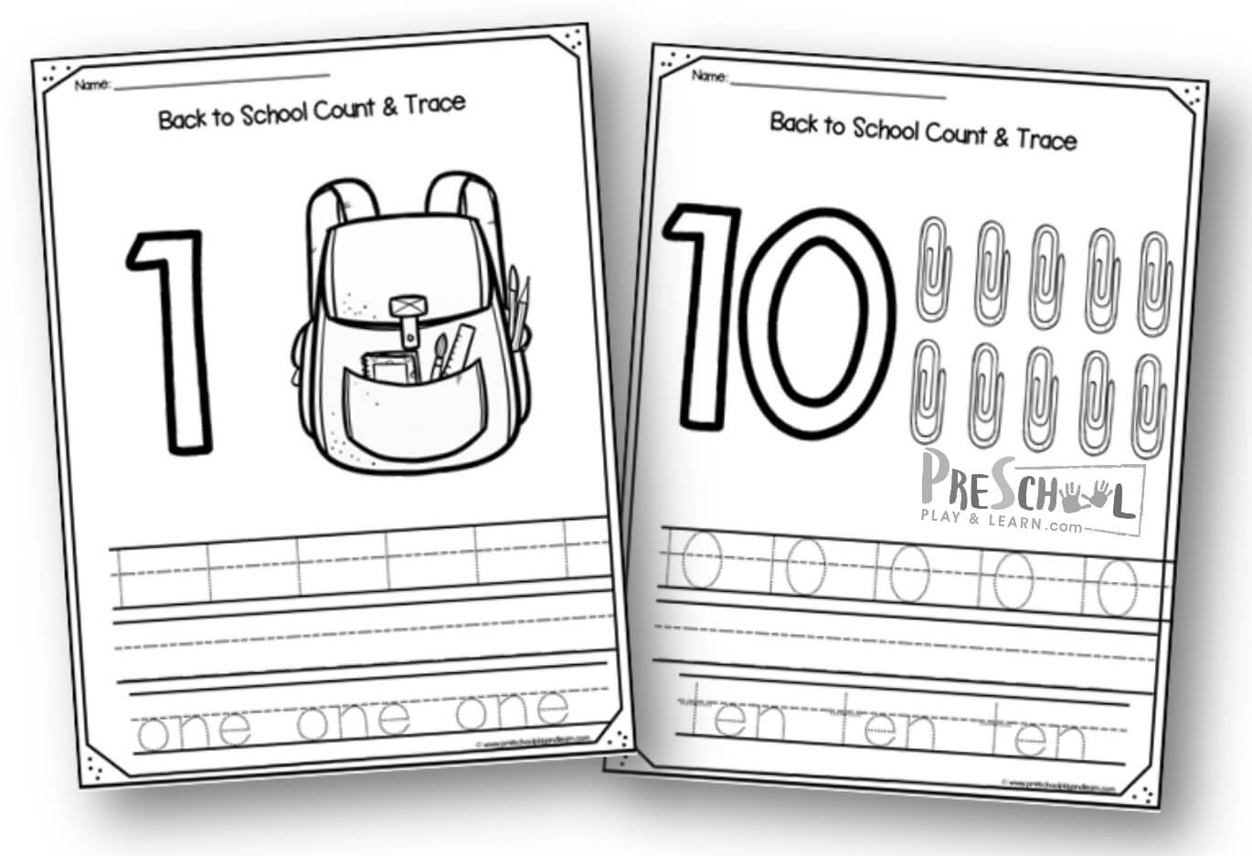 ️ FREE Back to School Preschool Number Worksheets 1-10