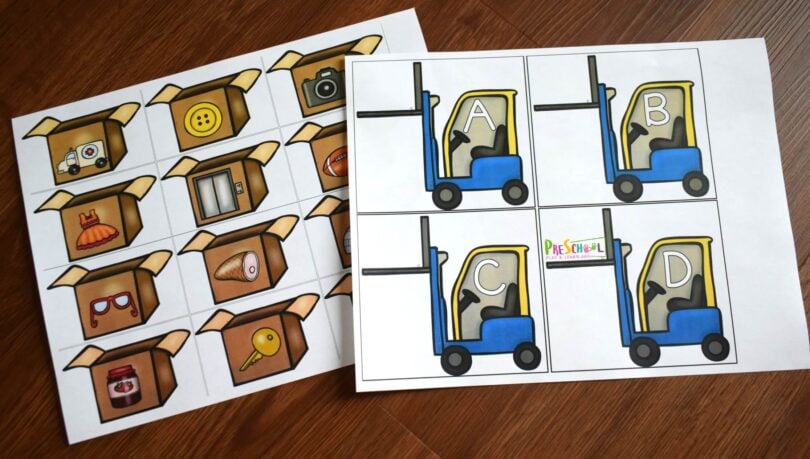 🚛 FREE Printable Construction Preschool Phonics - Beginning Sounds Activity