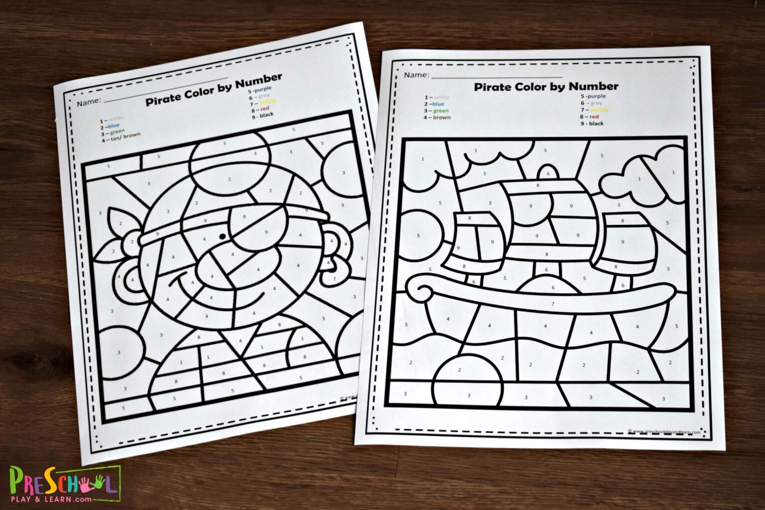 🏴‍☠️ FREE Pirate Color by Number Printable Worksheets for Kids