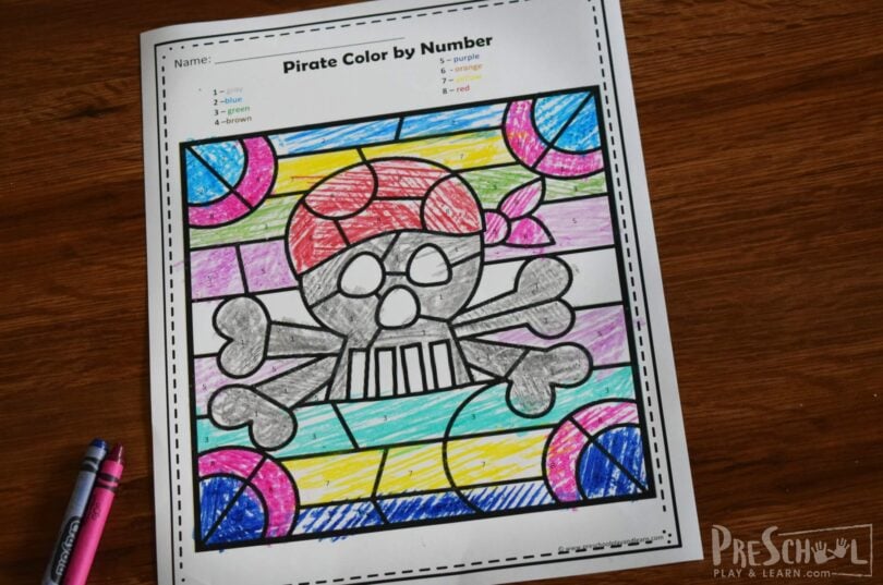 🏴‍☠️ FREE Pirate Color by Number Printable Worksheets for Kids