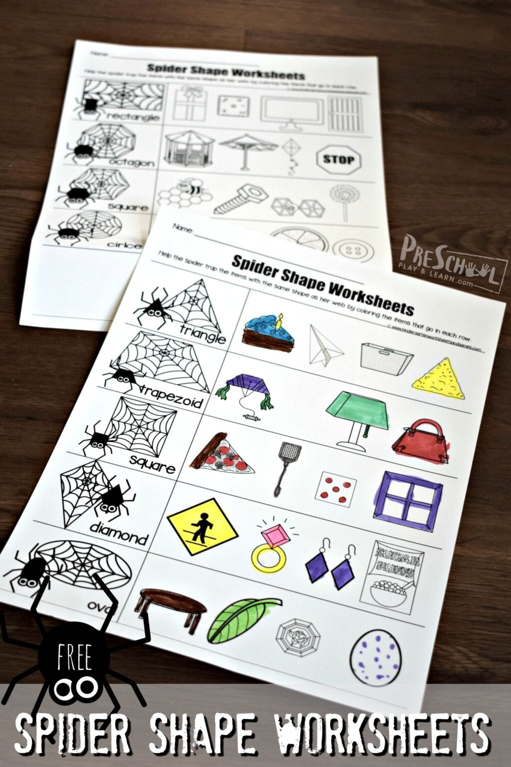 🕷 FREE Printable Spider Shapes Worksheets for Preschool
