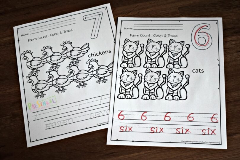 🐷🐴 FREE Printable Counting Farm Animals Worksheets for Kids