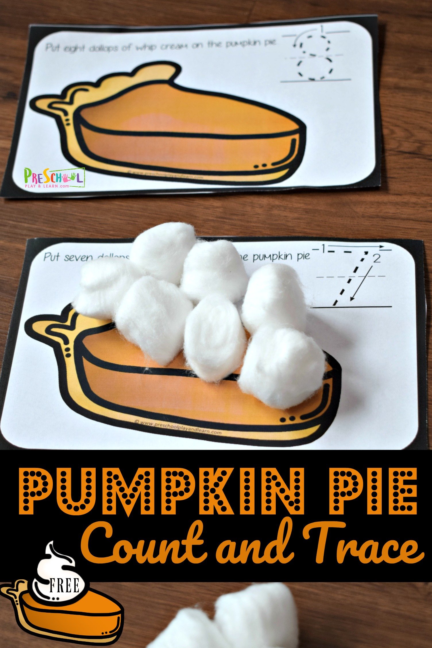 🥧 Pumpkin Pie Counting Activity - Count and Trace Free Printable