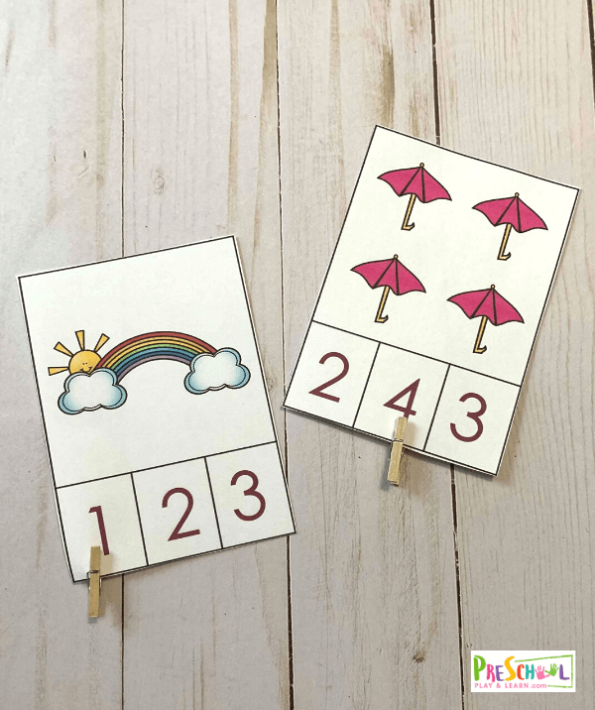 FREE Spring Preschool Counting Clip Cards