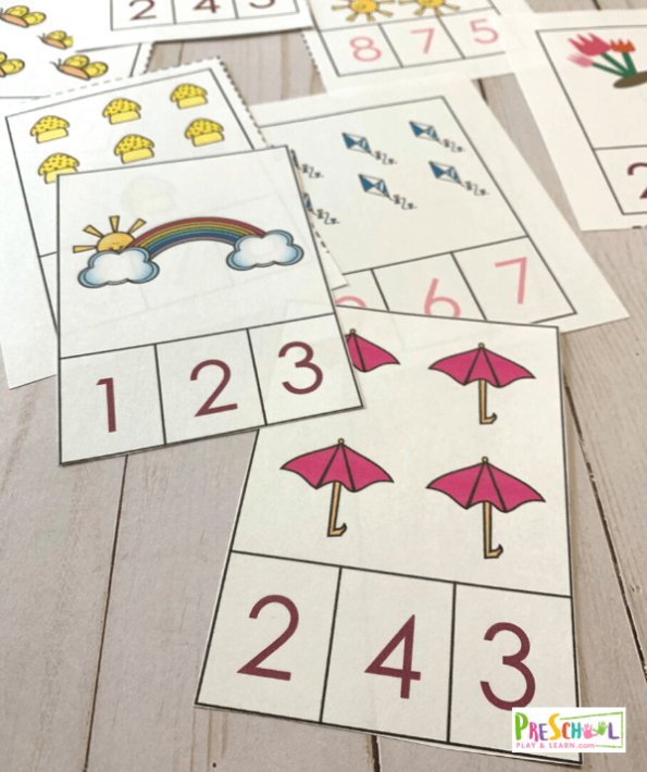 FREE Spring Preschool Counting Clip Cards