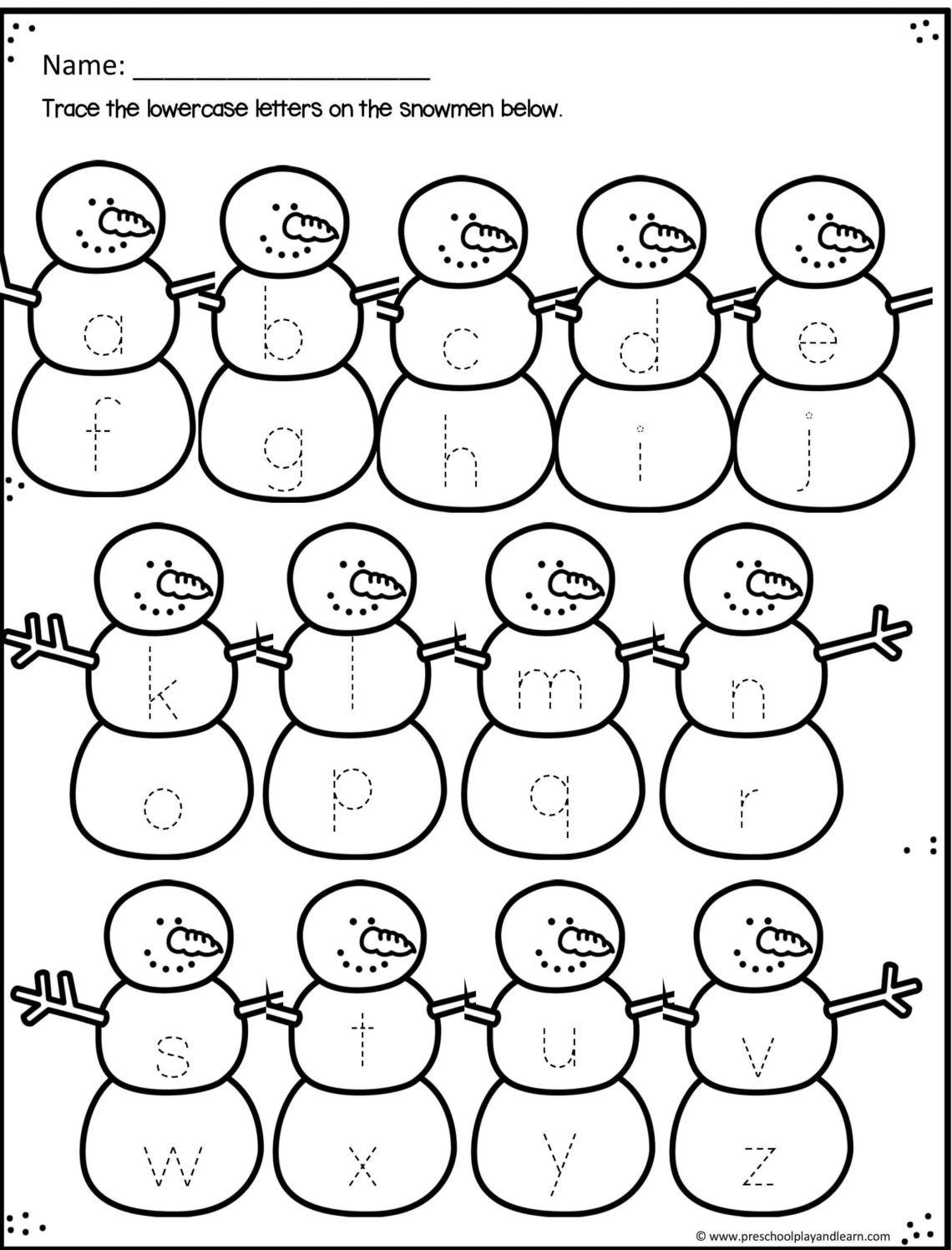 Printable Winter Tracing Worksheets