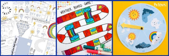 ☀🌧🌩 Weather Theme Preschool Crafts, Activities, Printables