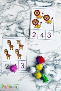 🦍 FREE Printable Zoo Animal Math Clip Cards 1-10