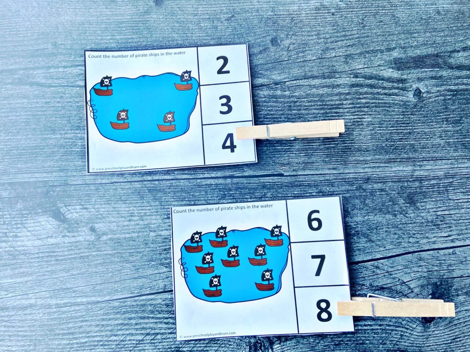 🏴‍☠️ FREE Printable Pirate Count and Clip Cards