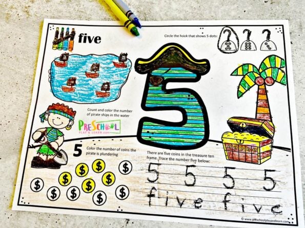 🏴‍☠️ FREE Printable Pirate Number Tracing Worksheets for Preschoolers