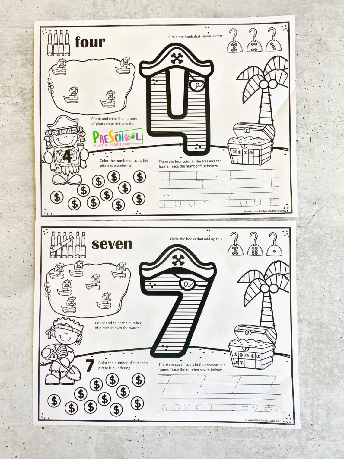 🏴‍☠️ FREE Printable Pirate Number Tracing Worksheets for Preschoolers