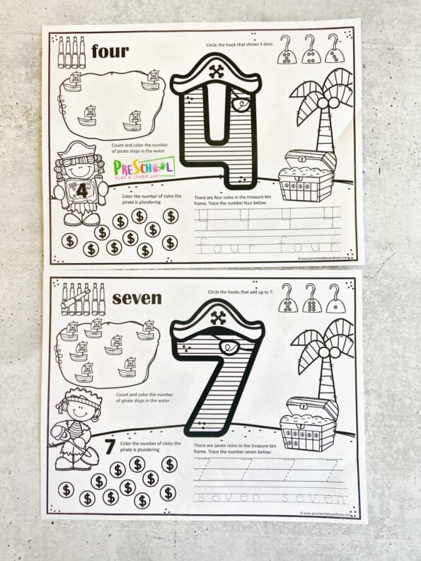 🏴‍☠️ FREE Printable Pirate Number Tracing Worksheets for Preschoolers