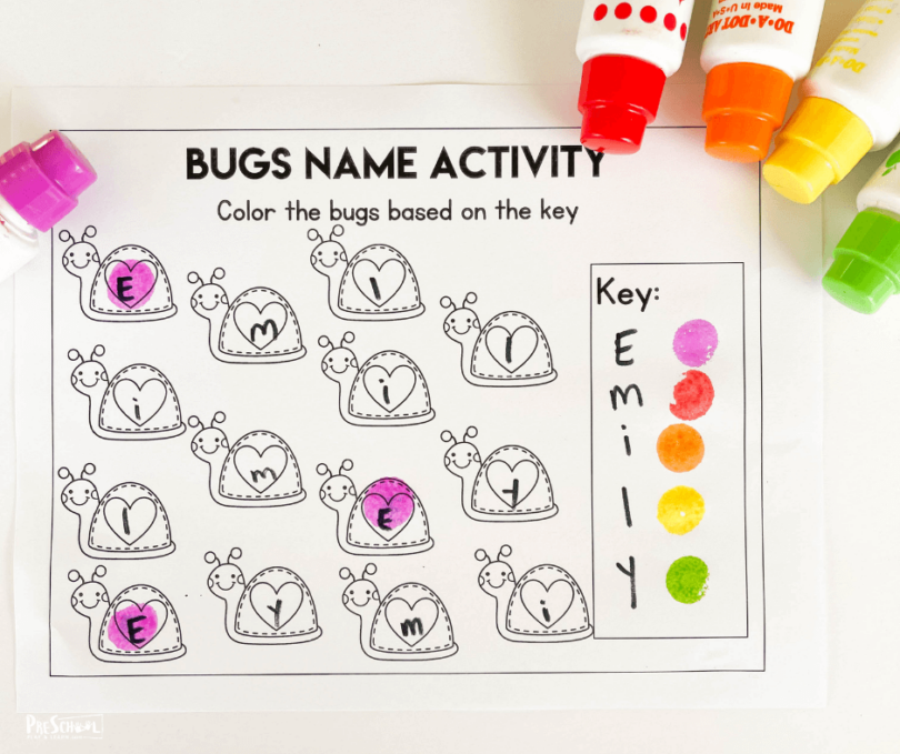 🐞 FREE Printable Bug Preschool Name Worksheet Activity