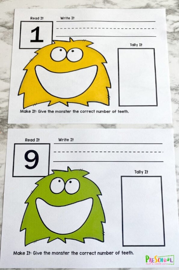 🦷 FREE Monster Teeth Counting Playdough Mats - Dental Activity