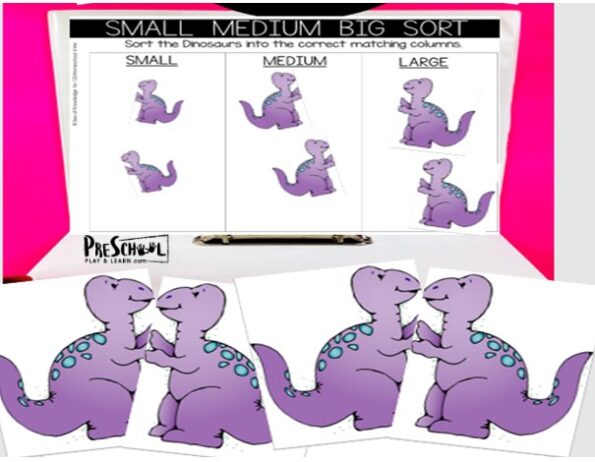 🦕 FREE Dino Big and Small Sorting Activities for Preschooler