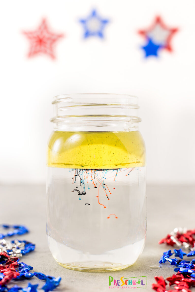 🦅 Fireworks in a Jar - 4th of July Oil and Water Science Experiment