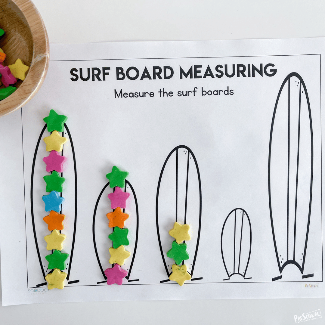 🏄‍♀️ FREE FREE Printable Surfboard Preschool Measuring Activity for Summer