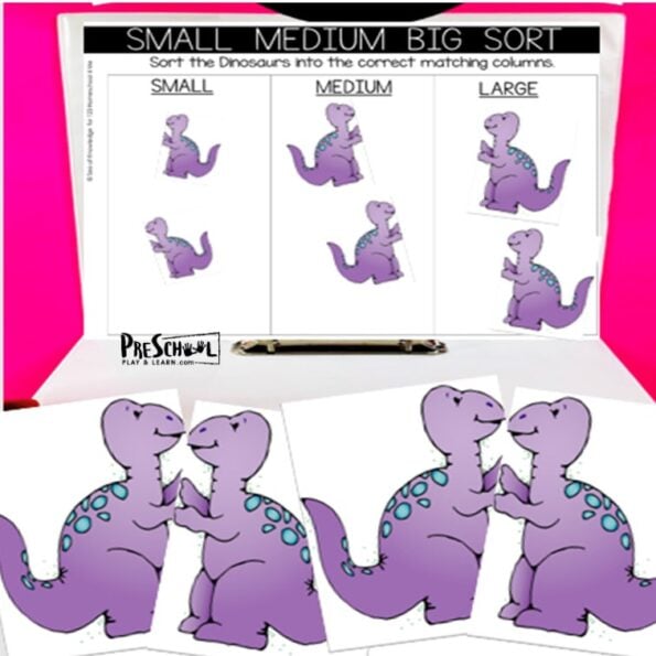 🦕 FREE Dino Big and Small Sorting Activities for Preschooler