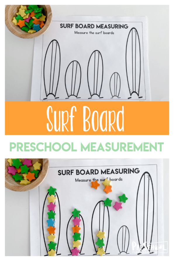 🏄‍♀️ FREE FREE Printable Surfboard Preschool Measuring Activity for Summer