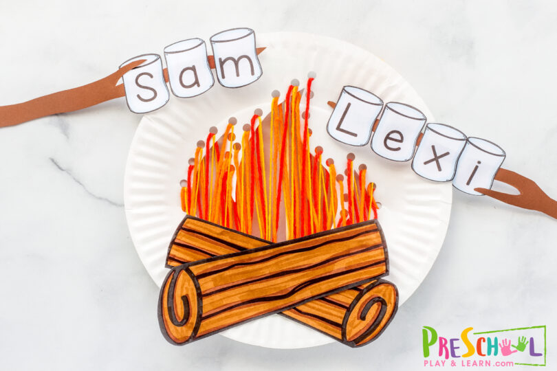 🔥 Camping Name Craft for Preschool Kids - Free Printable Template