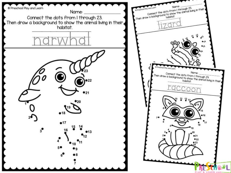 🦝 FREE Animal Dot to Dot Printable Worksheets
